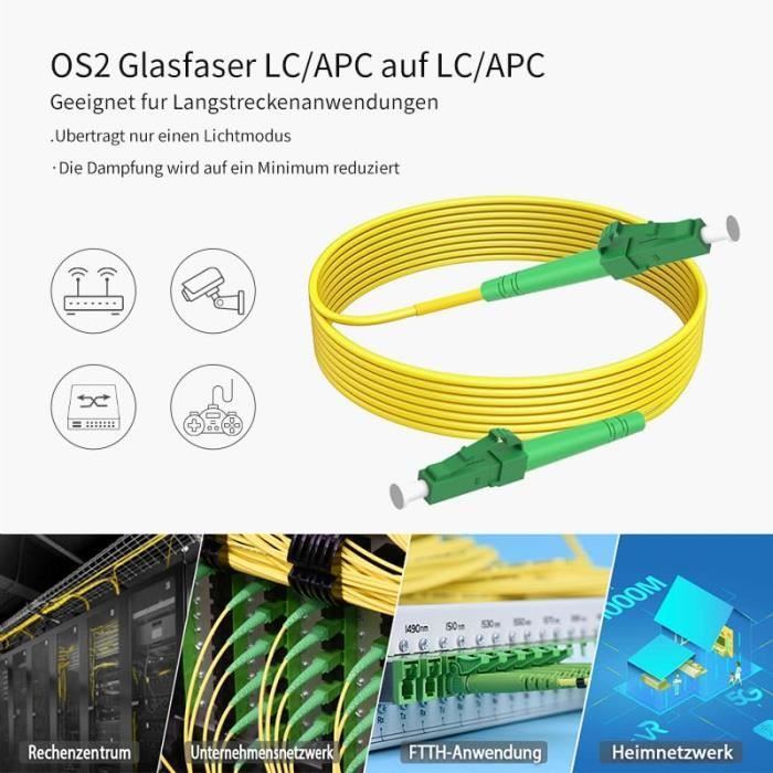 Câble Fibre Optique 25M Lc-Apc À Lc-Apc Os2 Jaune Simplex Monomode 3 ...