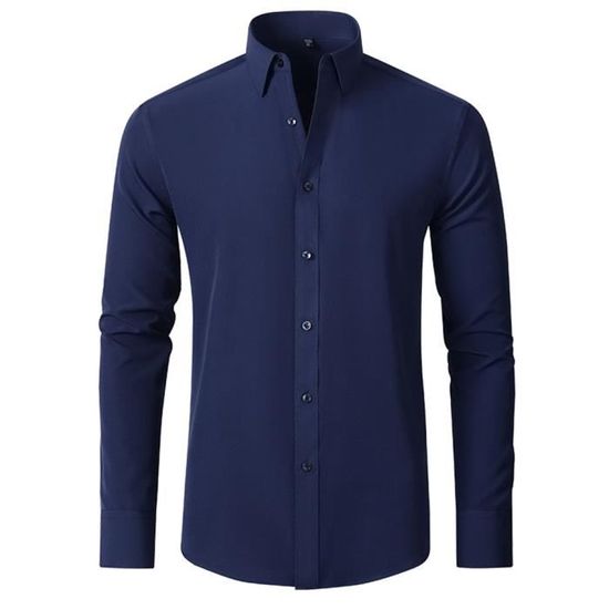 Chemises Hommes uni Manches longues en stretch et slim Fit Grande VêTements Masculin XH365 Bleu ...