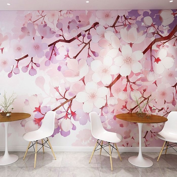 Papier Peint Panoramique 3D japonais Sakura Rose Romantique beau fond ...
