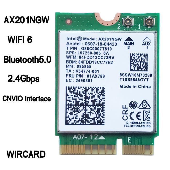 Carte Réseau Wi-fi 6 Intel Ax201-bt 5.0, 2.4-5 Ghz, 2.4gbps, Double Bande, Sans Fil, Ngff, Cnvi ...