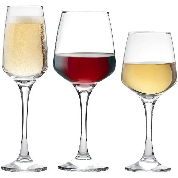 Verres à vin Blanc,à vin Rouge et à Champagne - Ensemble de 18 pièces ...