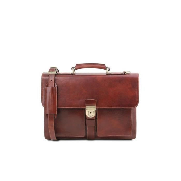 Assisi cartable en cuir avec 3 compartiments Tuscany Leather - Marron ...