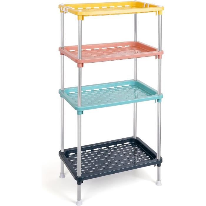 Etagere Rangement Plastique Multicolore À 4 Niveaux - Tubes En Acier ...