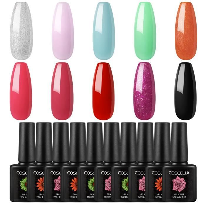 COSCELIA Vernis à Ongles Semi-Permanents Kit 10 Populaire Couleurs 10ML ...