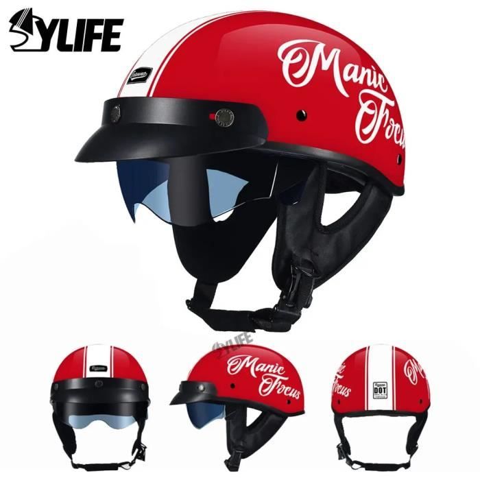 Casque de Moto rétro certifié DOT,demi-casque pour hommes et femmes ...