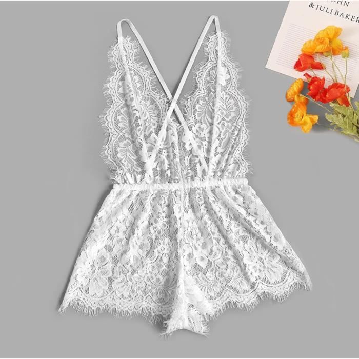 Body Pour Femme Nouveau mode noir dentelle col en v dos nu combinaison ...