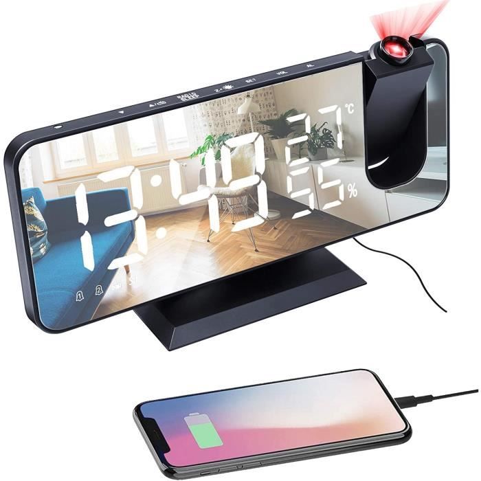 RUMOCOVO®Réveil projecteur de plafond, réveil numérique radio FM, avec ...