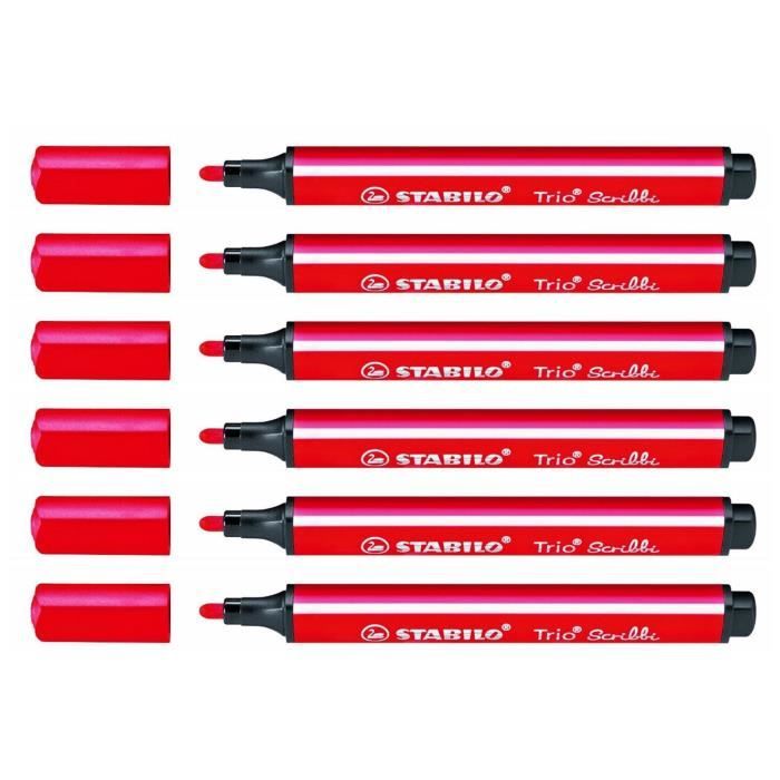 Lot de 6 Feutres coloriage Trio Scribbi Triangulaire Pte Large rouge ...