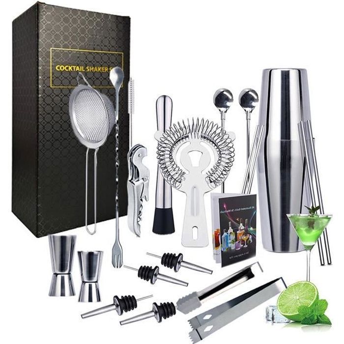 Kit de barman Ensemble de shaker à cocktail en acier inoxydable avec 22 ...