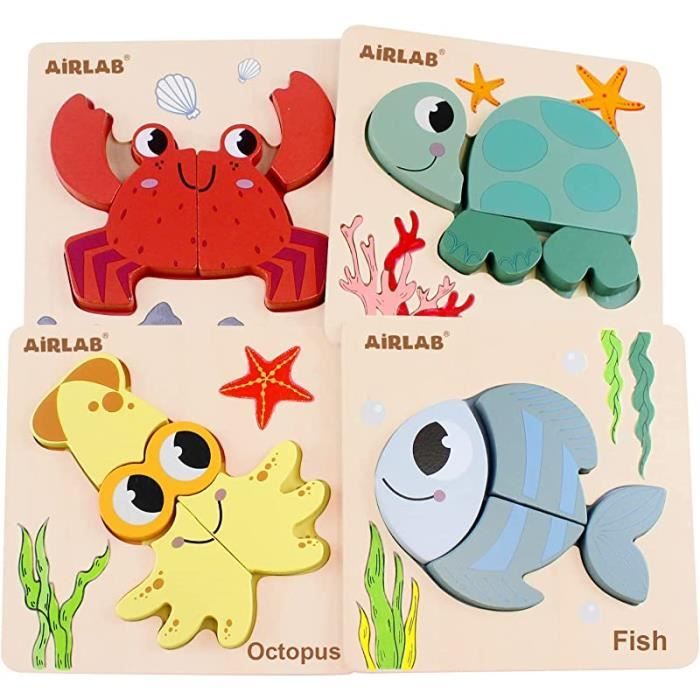 Puzzle 3D - ZGEER - Animaux Marins - 4 Puzzles en Bois - 20 Pièces - 18 ...