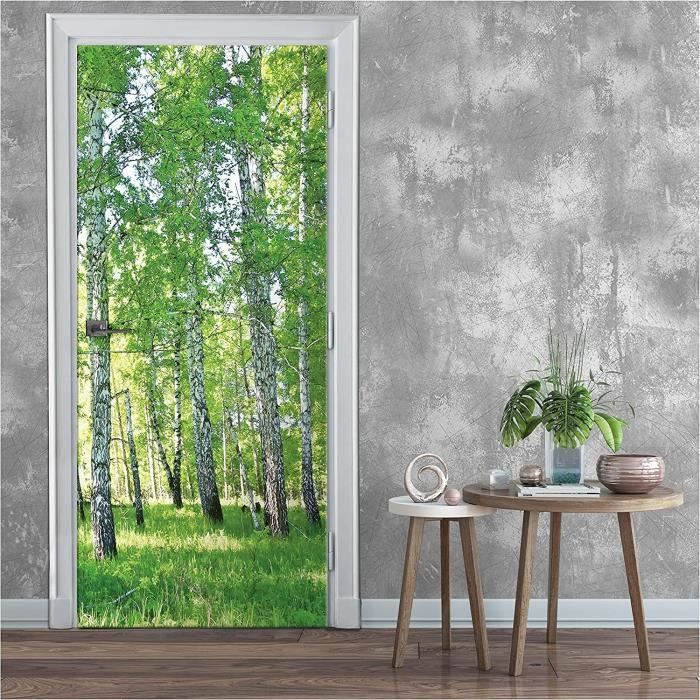 Papier peint de porte autocollant forêt bouleau forêt vert nature ...