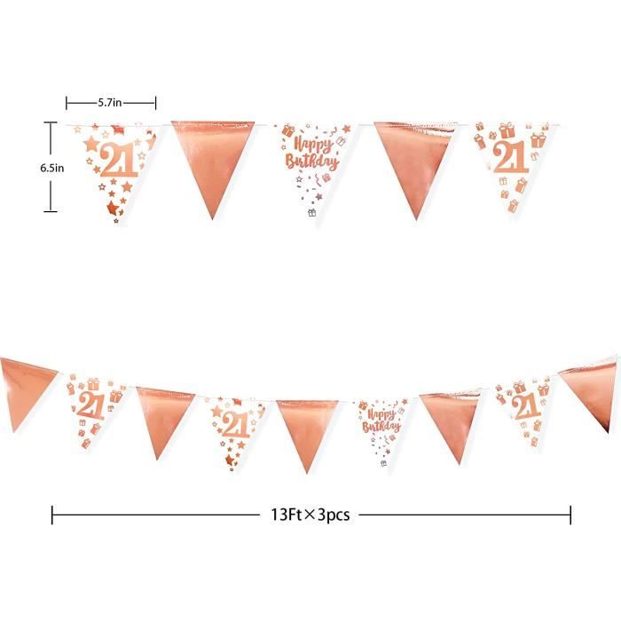 12M-40Ft Or Rose 21e Fanion Anniversaire Happy Birthday Décorations ...