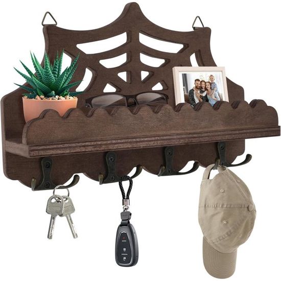 Porte Clef Mural avec Étagère, Tableau Support de Clés en Bois ...