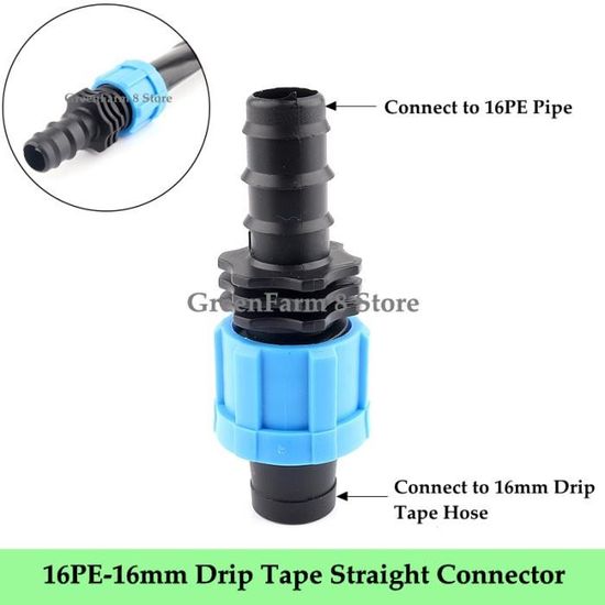 Ruban goutte à goutte 16PE-16mm-16mm-2 pièces-Connecteur pour Micro système'irrigation, filetage ...