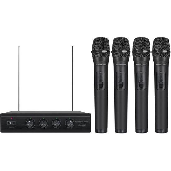 Phenyx Pro Système de Microphone sans Fil, micros sans Fil VHF 4 canaux ...