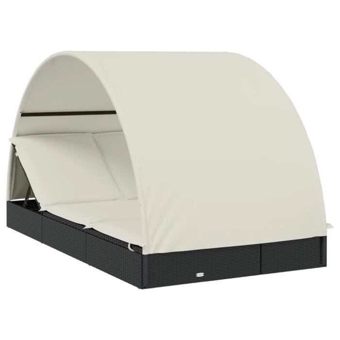Transat 2 places avec toit rond noir 211x112x140 cm-SALALIS-SP0270 ...