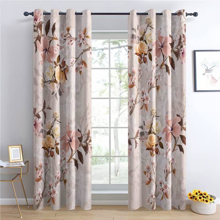 Rideau Occultant Fleur Rideaux Thermiques À Oeillets Pour Chambre ...