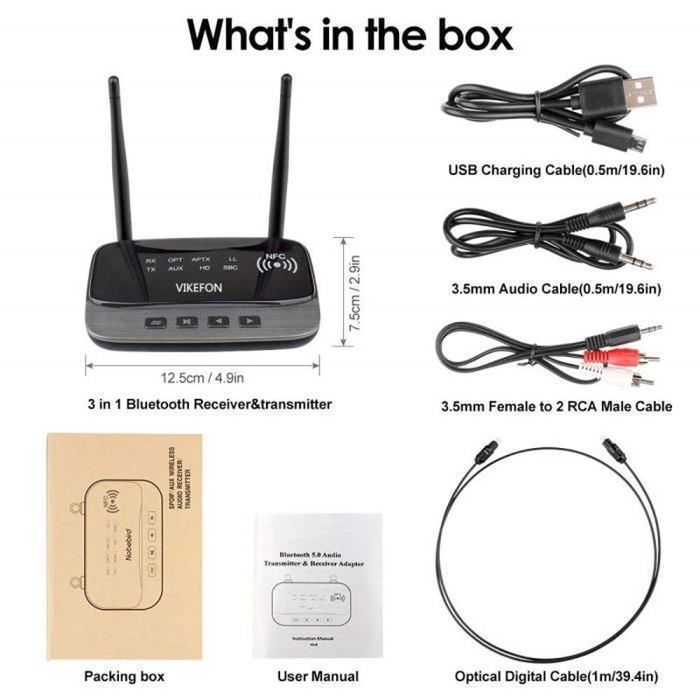 RECEPTEUR AUDIO - TRANSMETTEUR AUDIO VIKEFON 262ft Longue Portée 50 ...