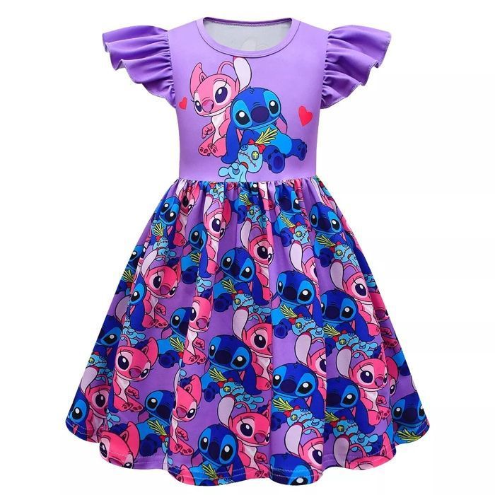 Robe plissée Lilo Stitch Cartoon Kids Costume pour fille Purple ...