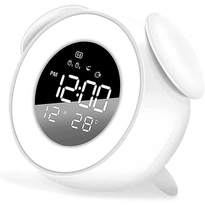 Réveil Sunrise Simulator, LED Digital Wake Up Lumière, Lampe de nuit ...