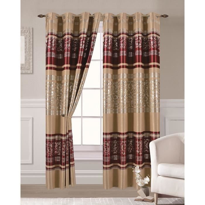 Rideaux occultant 140 x 260 cm avec motif argentés "LOHA" - Bordeaux ...