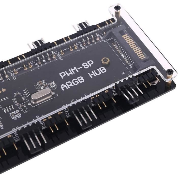 PWM Fan + 5V 3PIN ARGB Lighting 2in1 Sync HUB Controller 1 à 8 Splitter ...