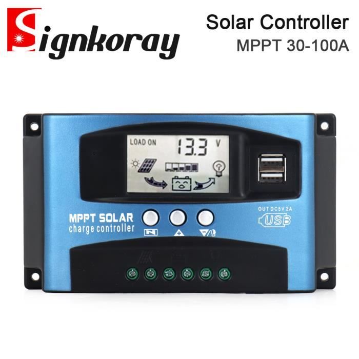 30A - Contrôleur de Charge MPPT pour panneaux solaires, 12V-24V, 12V-24V, avec double port USB ...