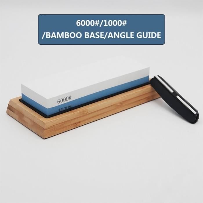 Pierre à Aiguiser 2 en 1 Aiguiseur Couteaux Pierre à Aiguiser Base en Bambou Antidérapante 1000/ ...