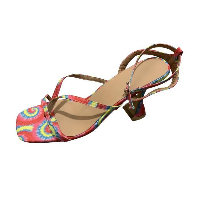 Lukcolor Nouvelles sandales à talons hauts à bout carré et colorées ...