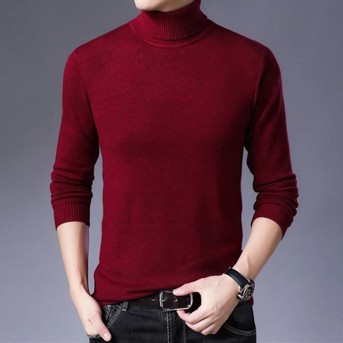Pull Homme Col roulé en Tricot Chaude Manches Longues Couleur Unie ...