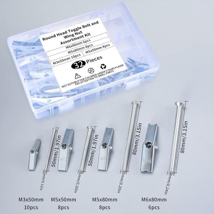 32 Pièces Chevilles À Ressort Avec Ailettes, Vis D'Assemblage M3-M5-M6 ...
