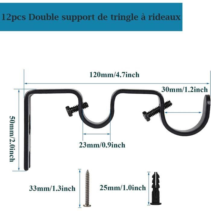 Lot de 12 Supports de Double Tringle à Rideaux, Supports de Fixation ...