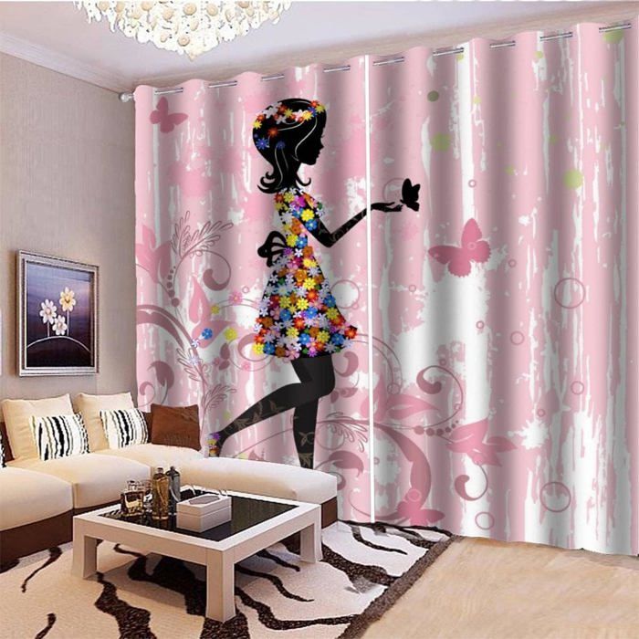 Rose Rideau Occultant Oeillet Fille 3D Motif Isolant Thermique Rideaux ...