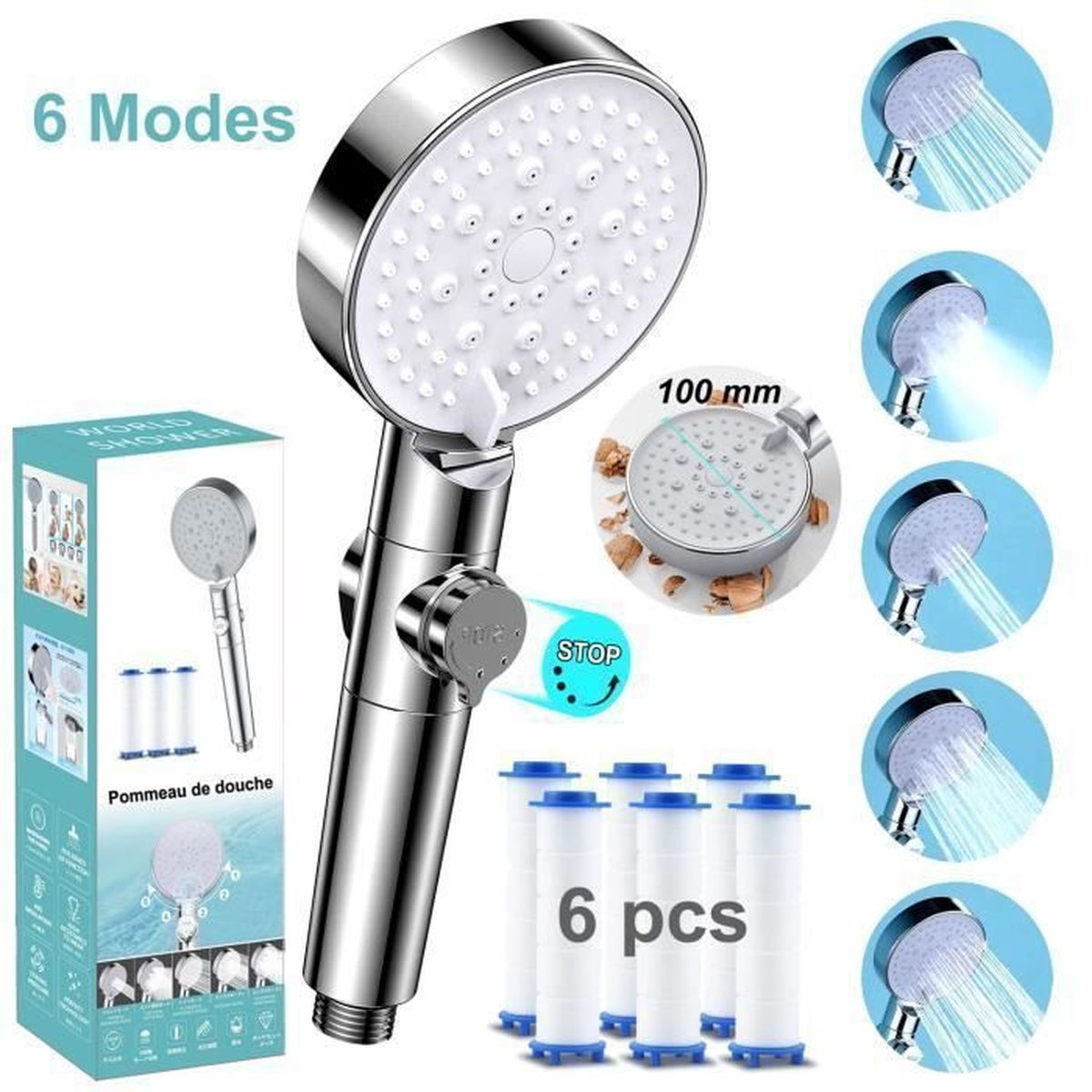 Pommeau De Douche Anti Calcaire Avec 6 Filtre 6 Modes Pommeau De