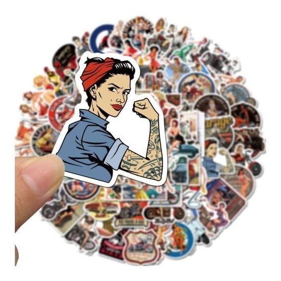 Lot De 100 Stickers Pin Up Moto Hot Rod Huile Kustom Autocollant