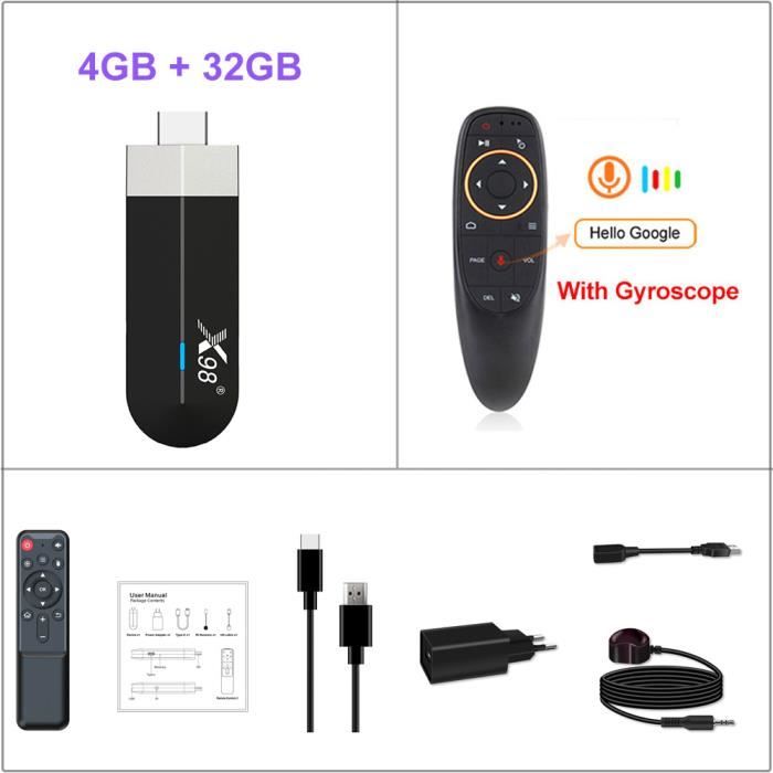 Ue Plug - 4G 32G G10 voix - Clé TV X98 S500, Android 11, Amlogic S905Y4 ...