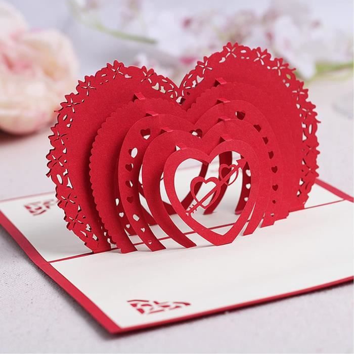 Pop Up Carte 3D, Carte D'Amour Romantique 3D Cœur Carte Anniversaire ...