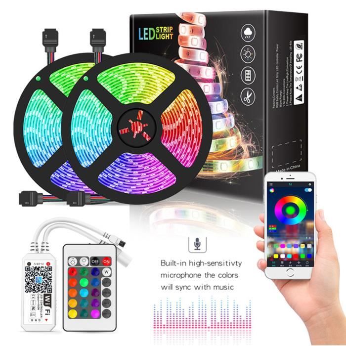 TSTR® Ruban LED Bluetooth 10m 5050 RGB 300 LEDs Étanche Multicolore Bande Synchroniser avec ...