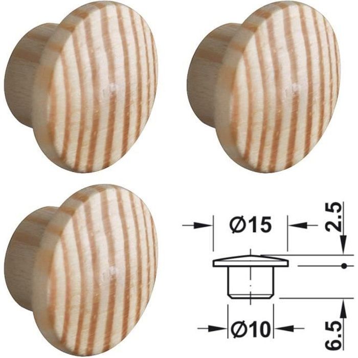 4x Cache trou bois naturel 10 mm Pin vis plastique capuchon protection ...