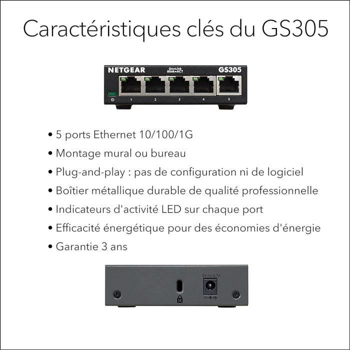 Switch Ethernet Gigabit NETGEAR 5 ports RJ45 Métal - Cdiscount Informatique