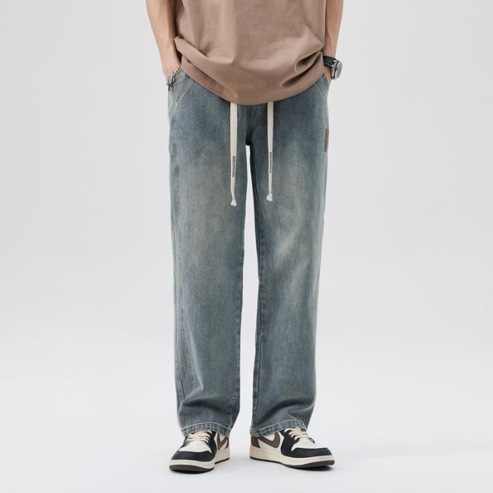 Jean homme Coupe Droite Loose Fit Rétro Casual Taille Elastiquee Sans ...