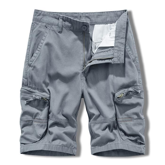 Short Cargo Homme Ete Coupe Droite Casual Short Multipoches en Coton ...