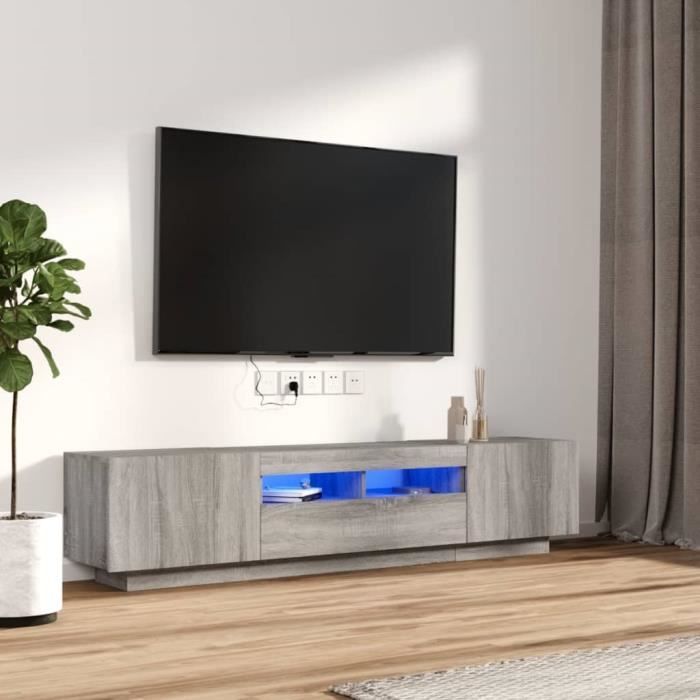 Ensemble de meubles TV Moderne - Armoire HIfi avec lumières LED - 2 pcs Sonoma gris 37Kg, FR2023 ...