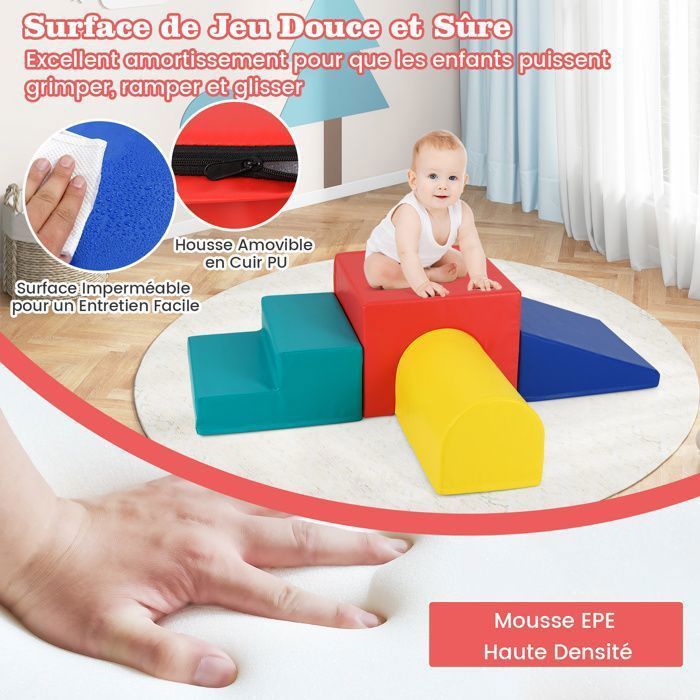 4PCS Blocs de Construction Bébé en Mousse EPE COSTWAY-Jouet d’Escalade ...