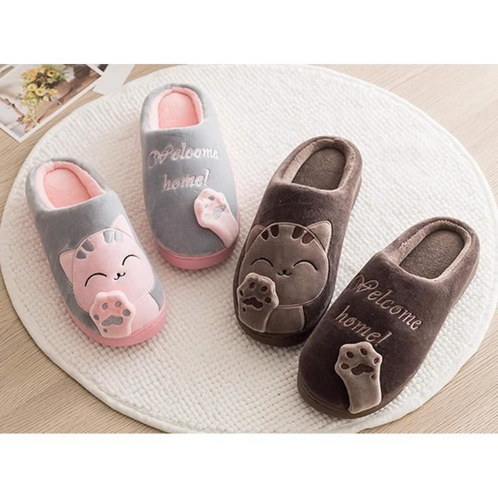 CHAUSSON - PANTOUFLE - BABOUCHE Chaussons Maison Femme Mignon Dessin ...