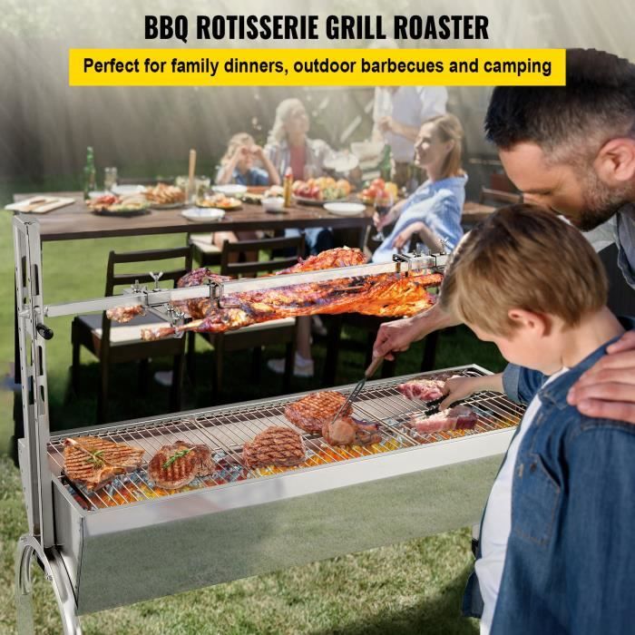 Grill Rotatif Électrique - VEVOR - 60kg Barbecue Rôtissoire Charbon de Bois - 118x45cm ...