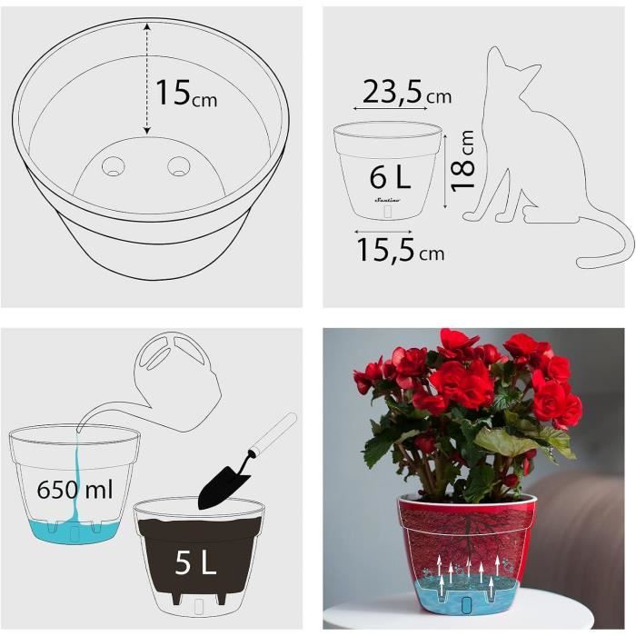 Asti Pot De Fleurs À Arrosage Automatique - 23 Cm - Auto-Arrosant ...