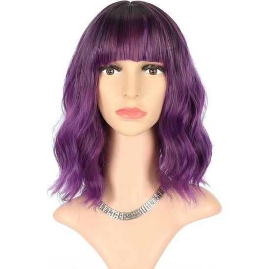Perruque Violette Avec Frange Courte Bob Synthétique Cosplay Perruque ...