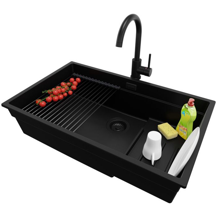 Evier Cuisine en Granit 76x47cm, Lavabo 1 bac + Kit de Vidage ...