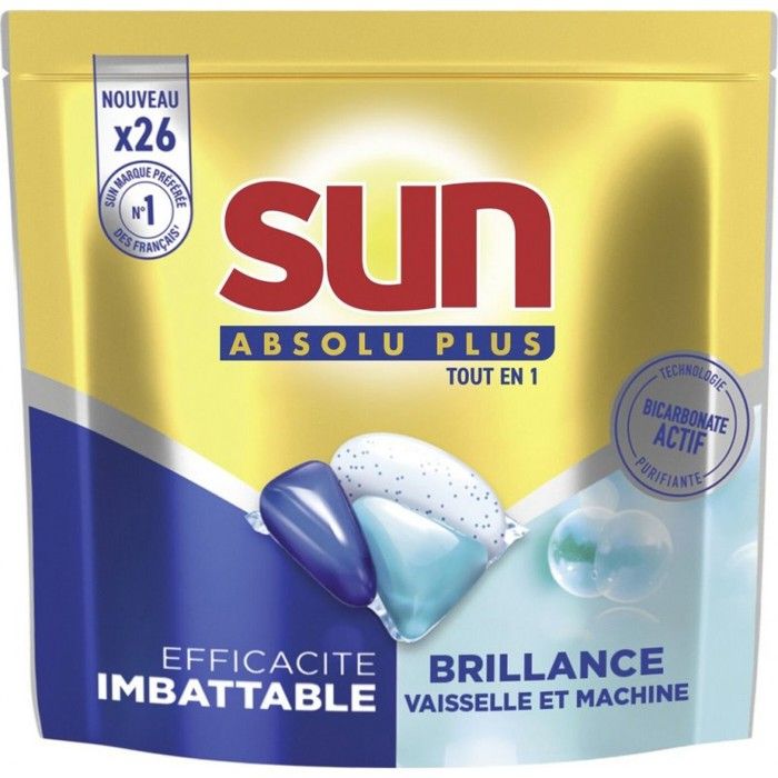SUN - Absolu Plus Pastilles Lave-Vaisselle Tout en 1 Bicarbonate Actif ...